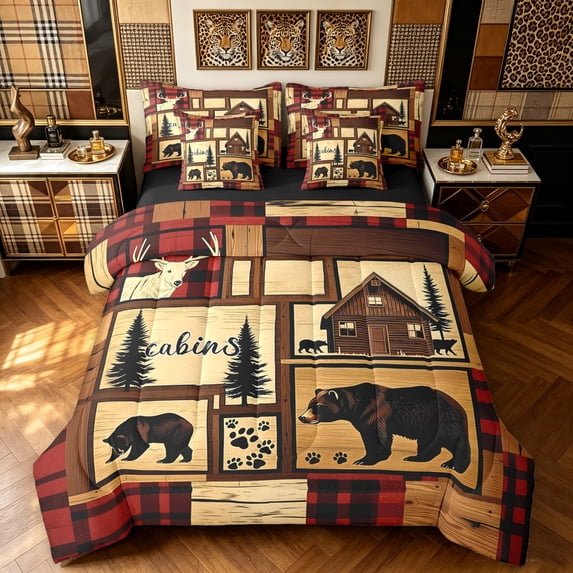 Manfei Rustic Grizzly Bear Queen Bedding, Countryside Cabin Bedding ...