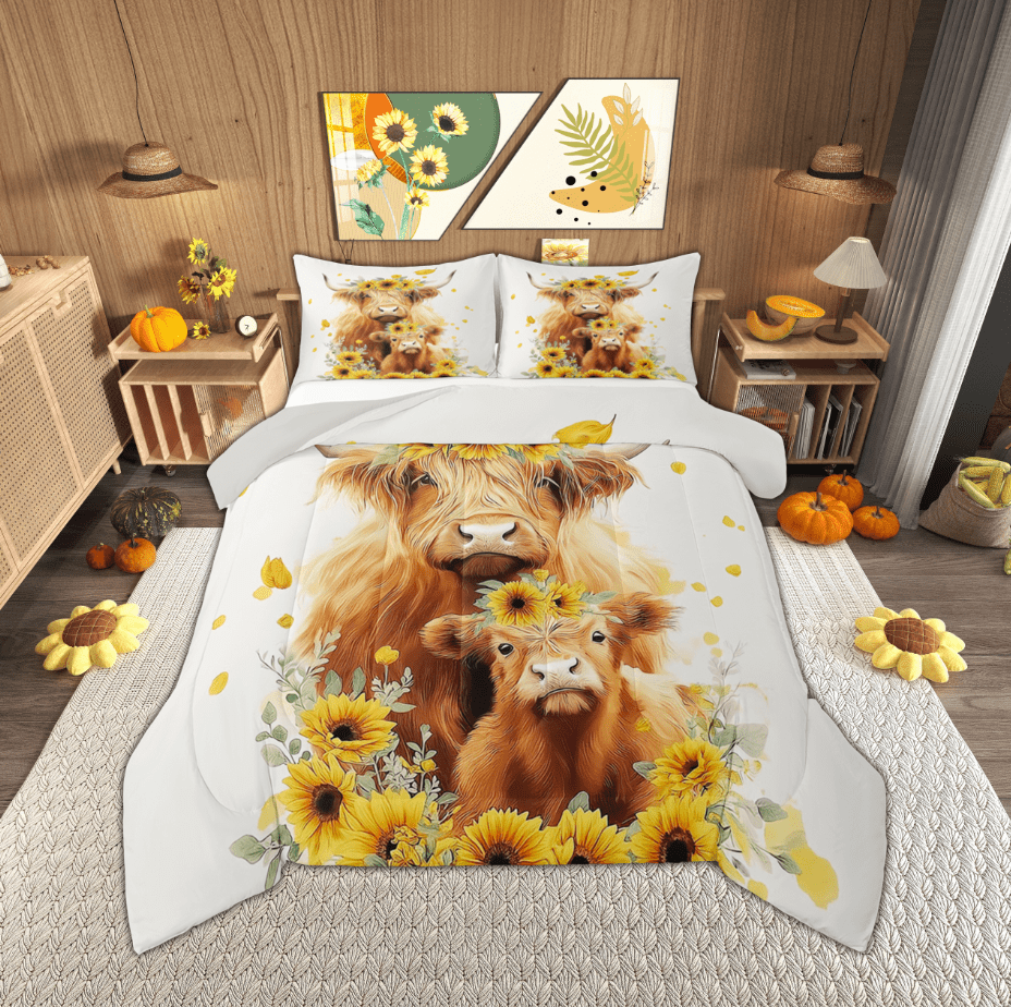 Manfei Rustic Highland Bull Bedding Comforter Set for Kids, Vibrant ...