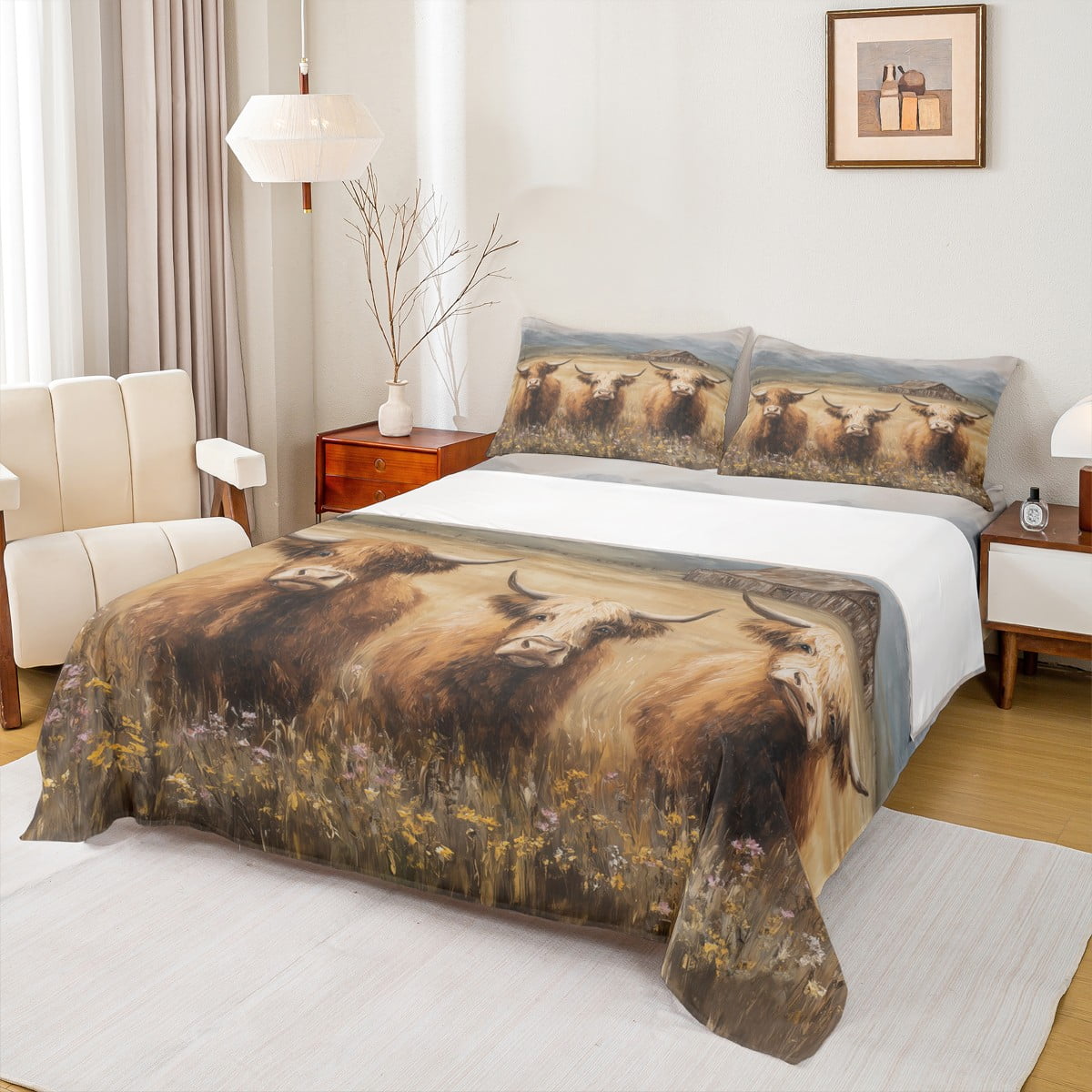 Manfei Rustic Highland Cattle Bed Sheets,Country Farmhouse Lodge King ...