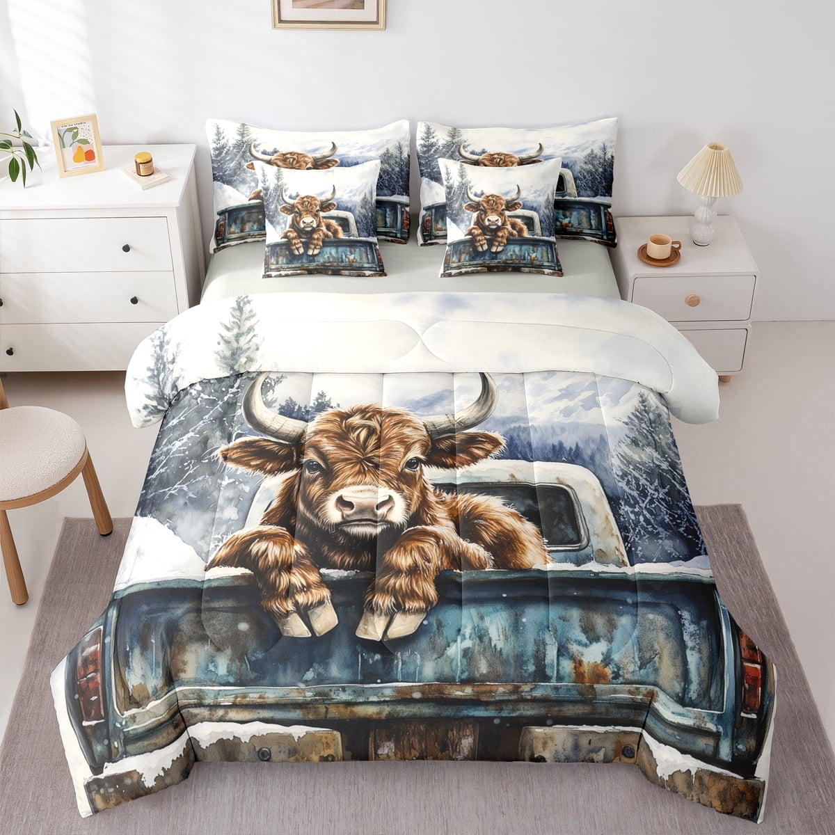 Manfei Rustic Highland Cow 7pcs Bedding Comforter Set,Farm Animal ...