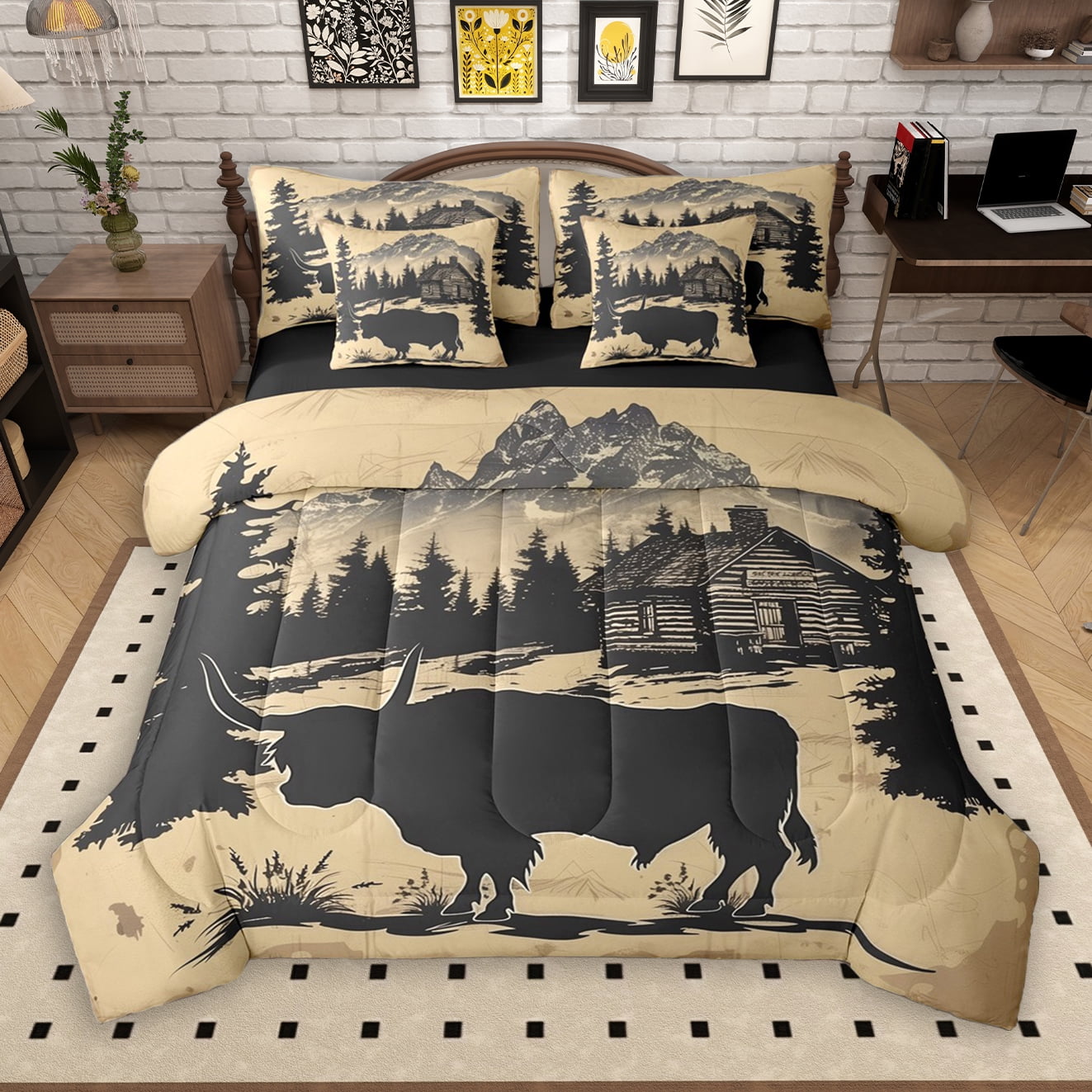 Manfei Rustic Highland Cow 7pcs Bedding Comforter Set, Retro Country ...