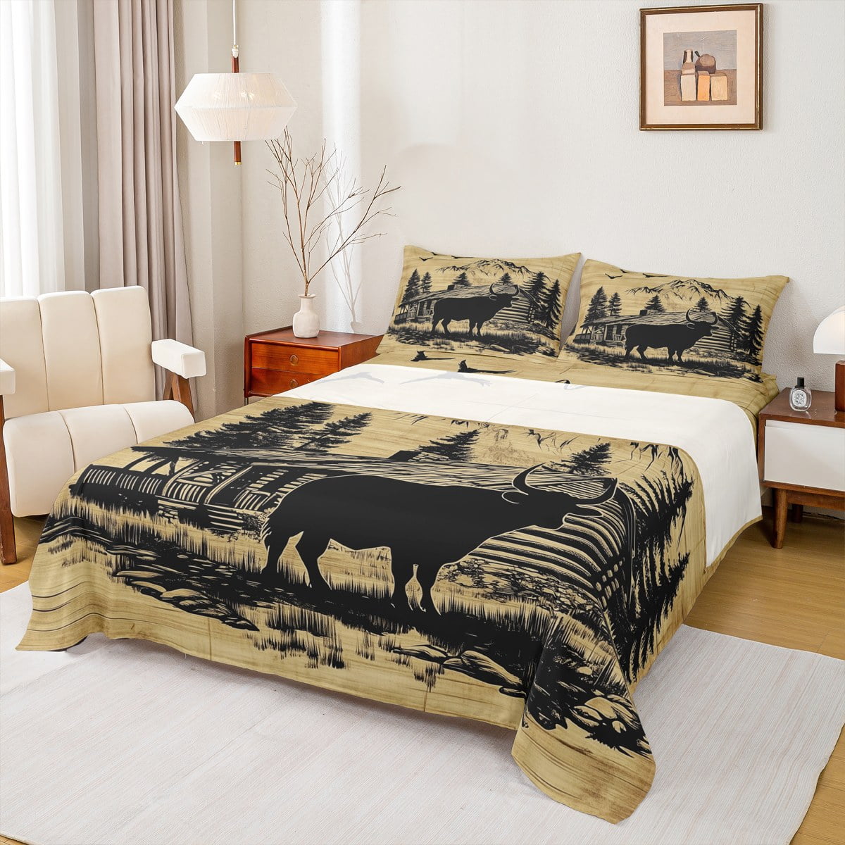 Manfei Rustic Highland Cow Twin Sheet Sets for Kid, Farmhouse Cabin ...