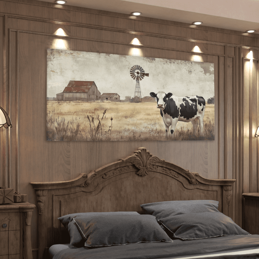 Manfei Rustic Highland Cow Wall Art Decor 48x24, Retro Lodge Cabin Home ...
