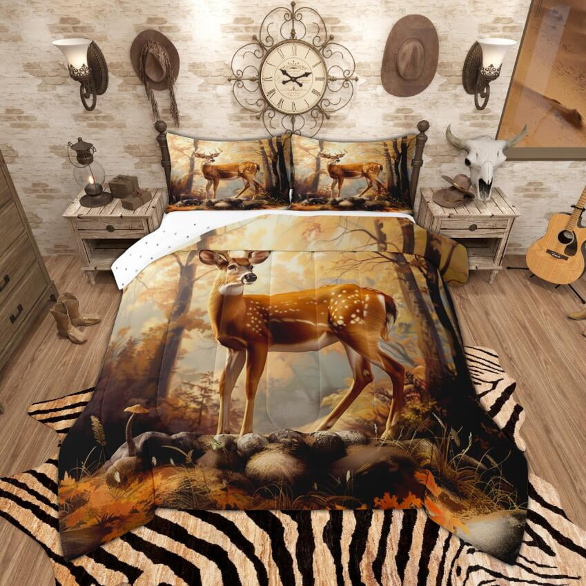 Manfei Rustic Hunting Elk Deer Queen Comforter Set, Jungle Animal ...