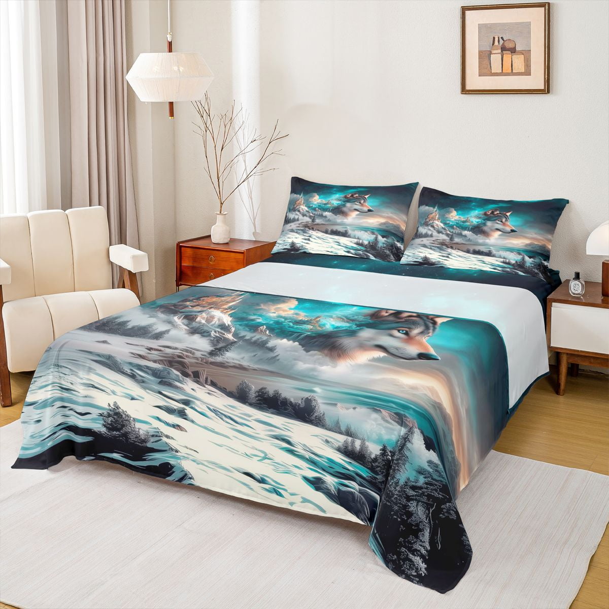 Homewish 3 Pieces Rustic Jungle Wolf Sheet Set, Twin - Castle & Starry ...