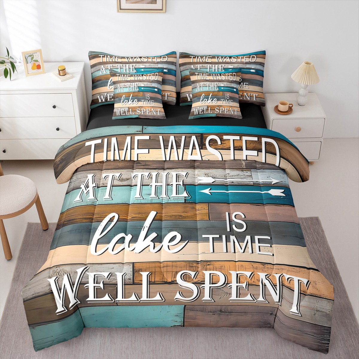 Manfei Rustic Lodge Cabin Bedding Comforter Set 7pcs, Vintage Lake ...