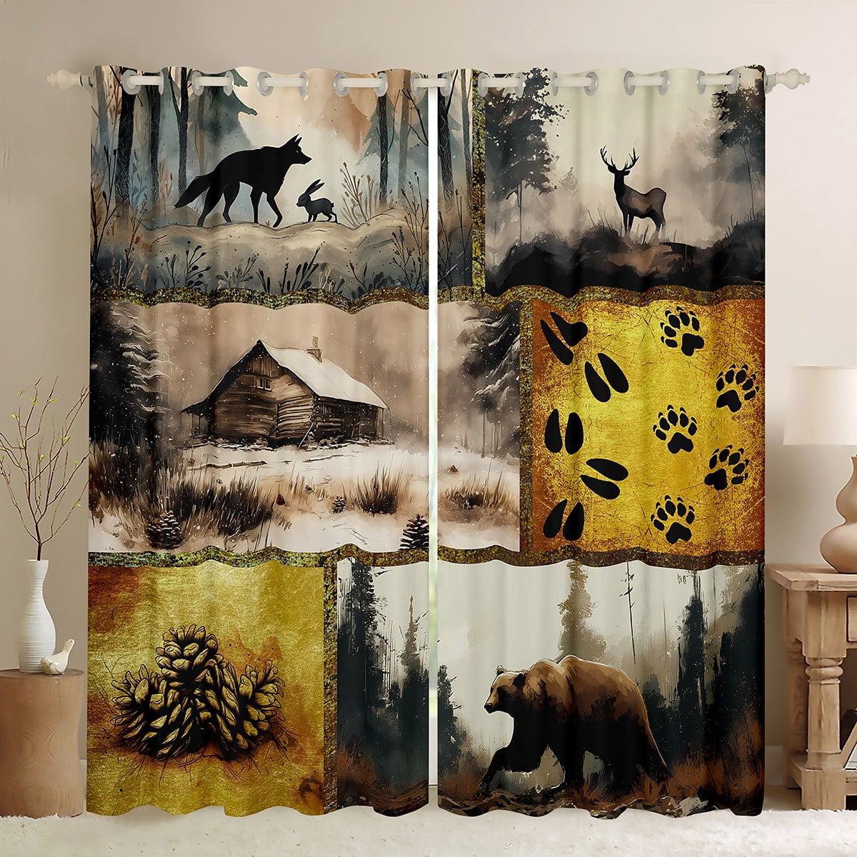 Manfei Rustic Lodge Cabin Blackout Curtains Set of 2 (52x84 Each), Bear ...