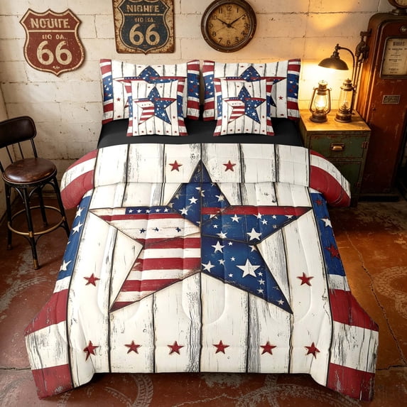 Manfei Rustic Patriotic Stars Full Size Bedding Sets, US Flag Printed ...