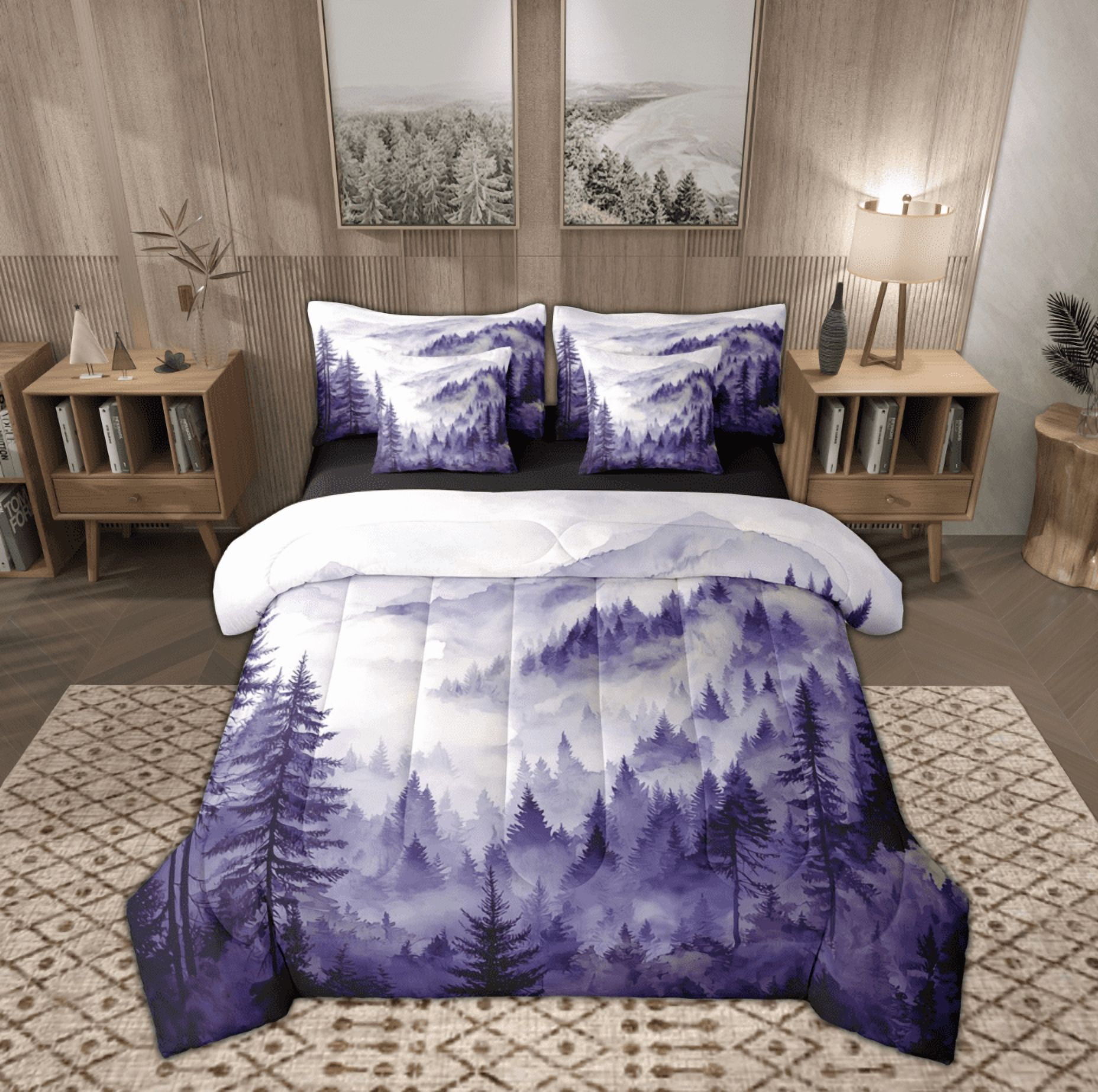 Manfei Rustic Pine Tree Bedding Comforter Set 7 Pieces, Nature Scenery ...