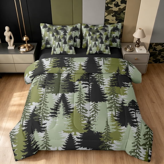Manfei Rustic Pine Tree Twin Bedding, Countryside Camo Plant Bedding ...