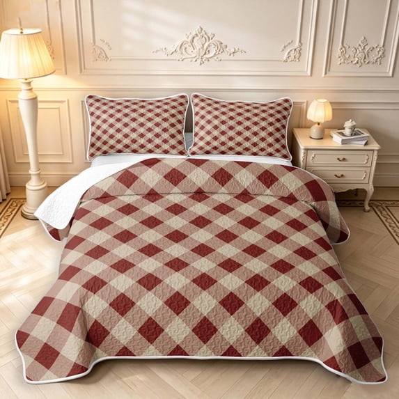 Manfei Rustic Plaid Quilt King,Retro Grid King Coverlet Set,Brown,3 ...