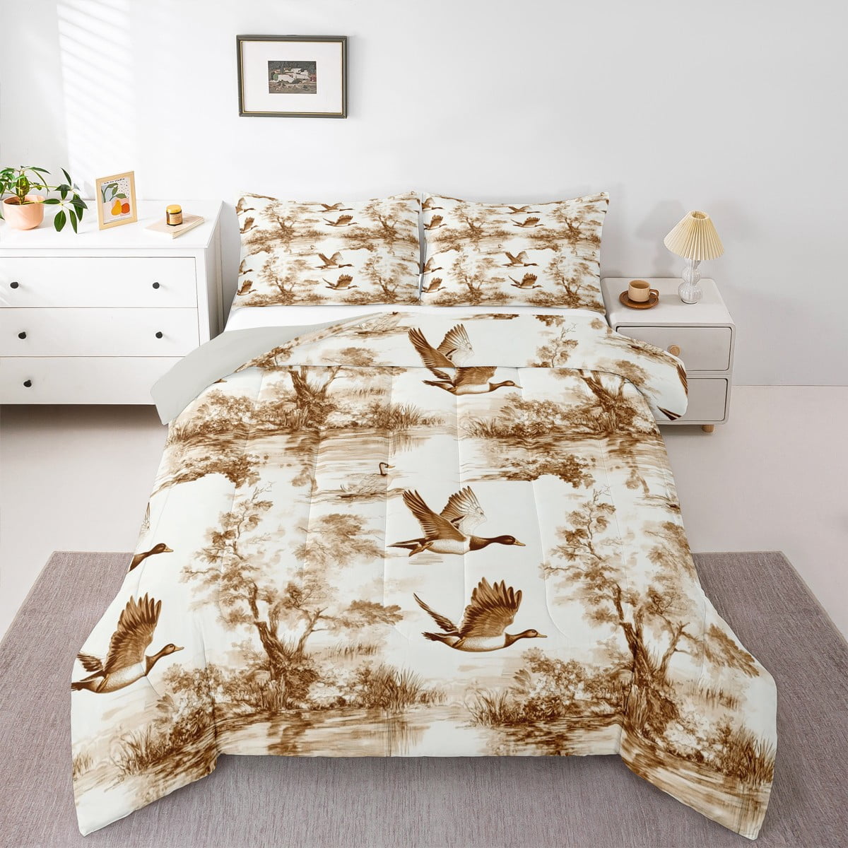 Manfei Rustic River Tree Full Size Comforter Sets,Farm Mallard Duck ...