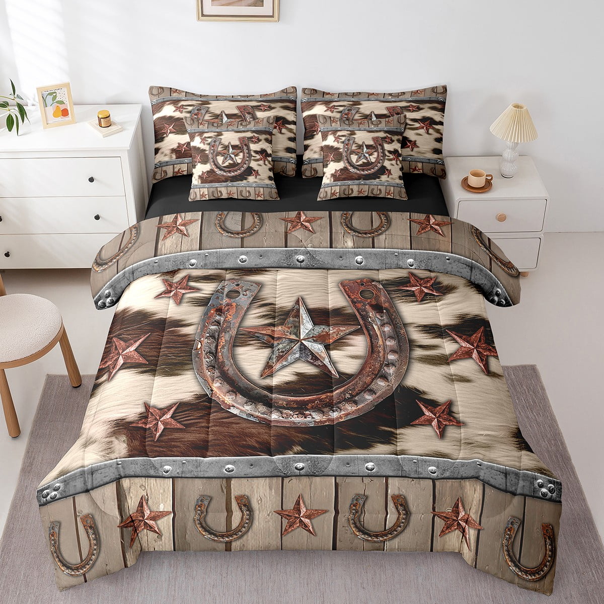 Manfei Rustic Western Bedding King Size, Texas Stars Bedding Sets King ...
