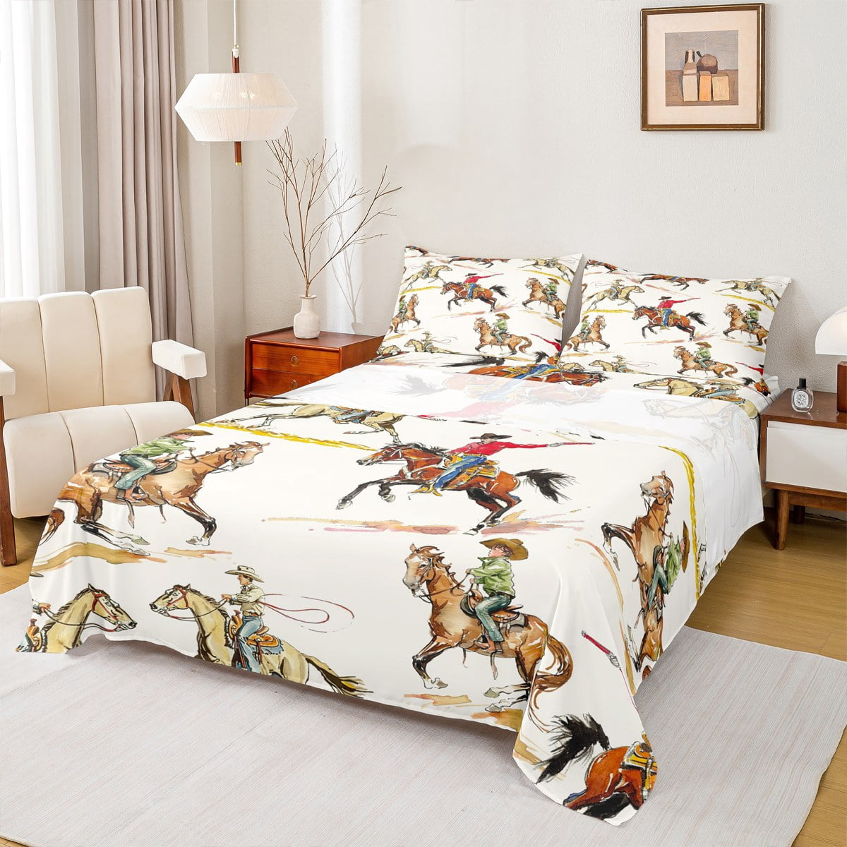 Manfei Rustic Western Cowboy Bed Sheets,Farm Animal Horse King Sheets ...