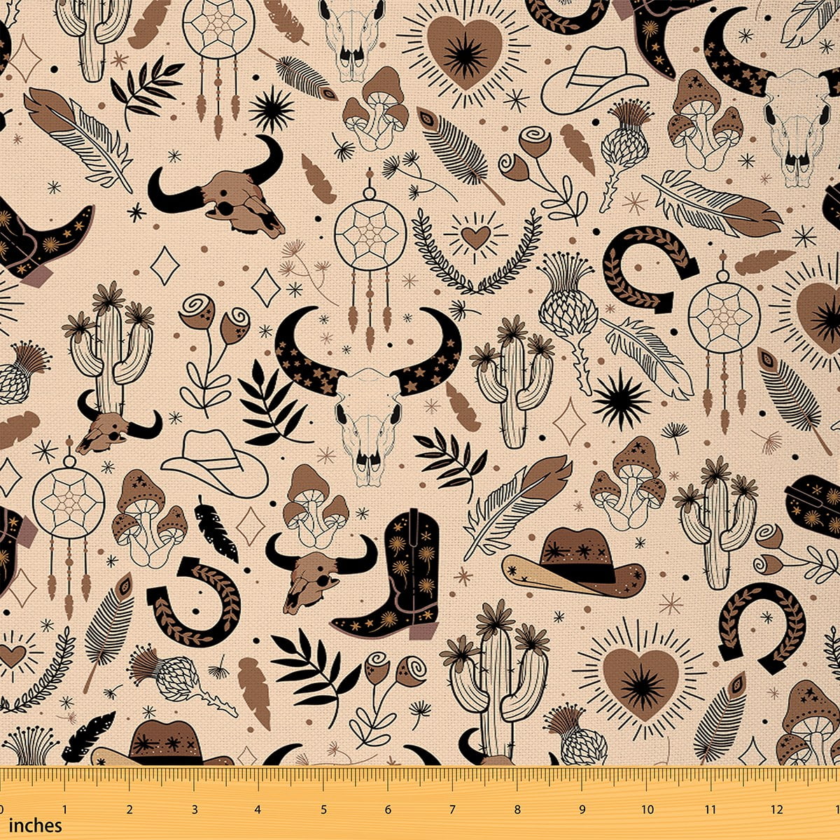 Manfei Rustic Western Cowboy Fabric by the Yard (1 Yard), Cow Skull ...