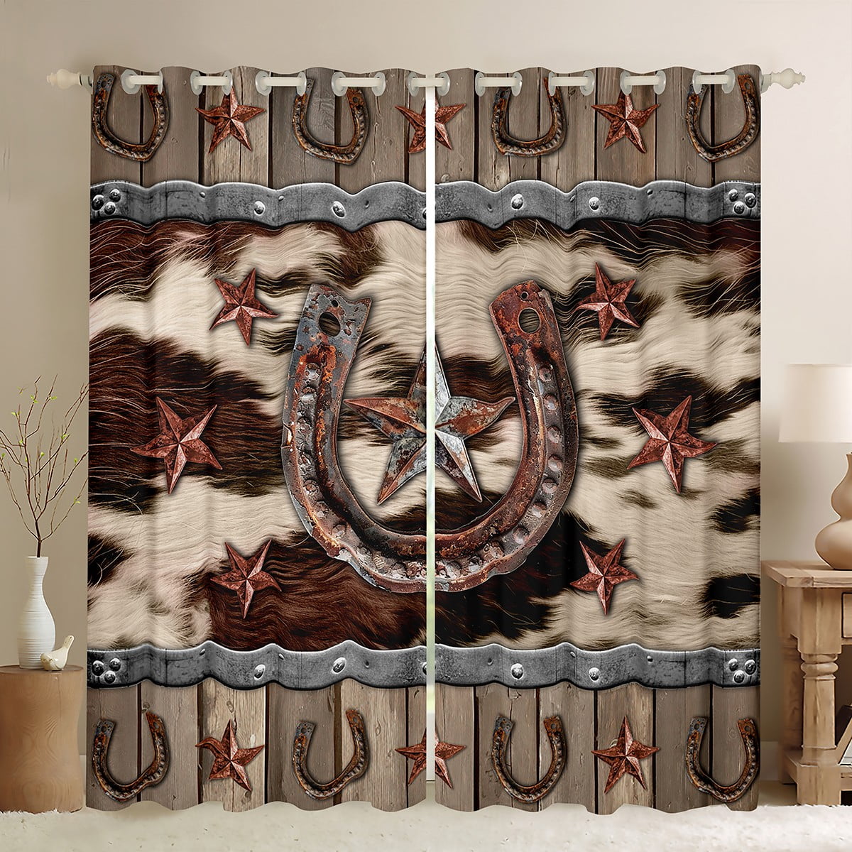 Manfei Rustic Western Curtains Pack of 2 (52x84), Texas Stars Curtains ...