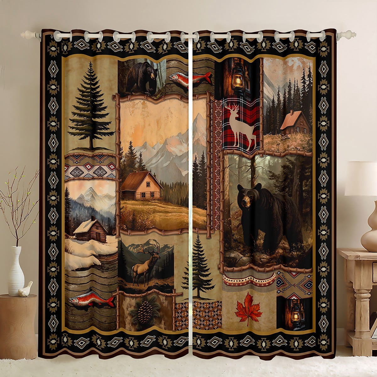 Manfei Rustic Western Farmhouse Curtains Pack of 2 (42x84 Each),Safari ...
