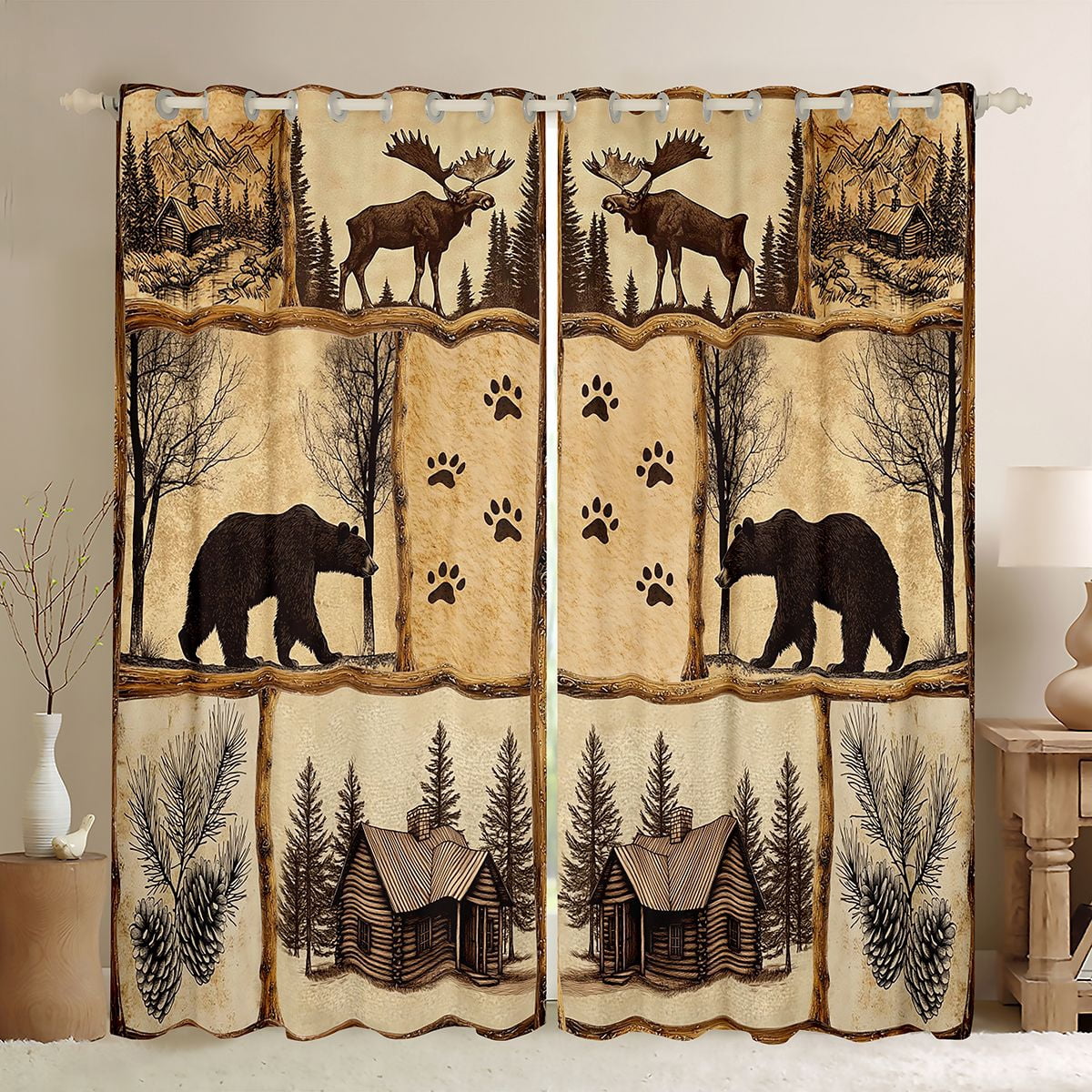 Homewish Rustic Wildlife Bear Curtains Pack of 2 (42x84 Each ...