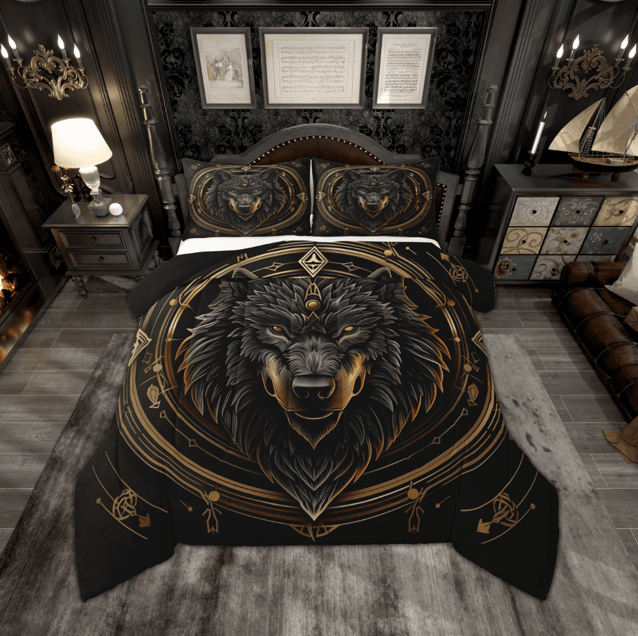 Manfei Rustic Wolf Print Queen Comforter Set for Adult, Western Aztec ...