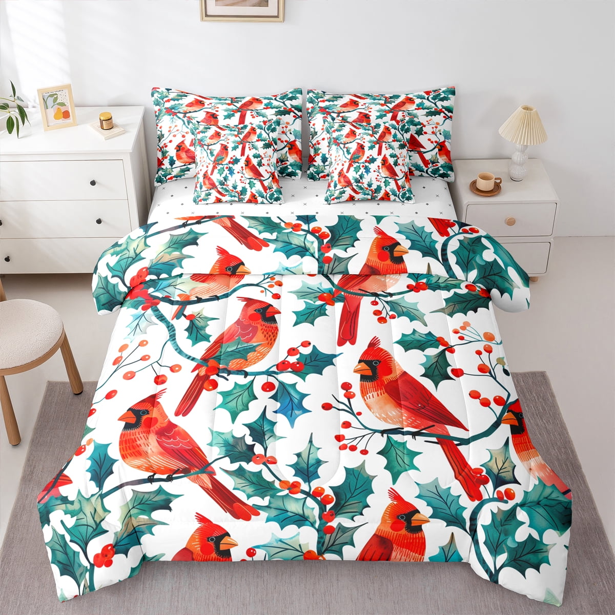 Manfei Rustic Xmas Berry 7 Pieces Bedding Comforter Set,Christmas ...