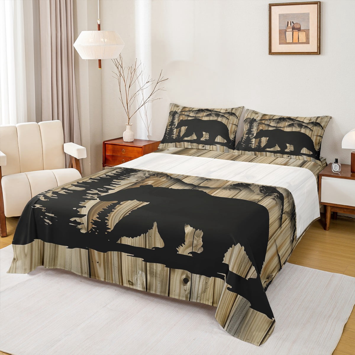 Manfei Safari Animal Bear Twin Sheet Sets,Rustic Farmhouse Cabin Twin ...