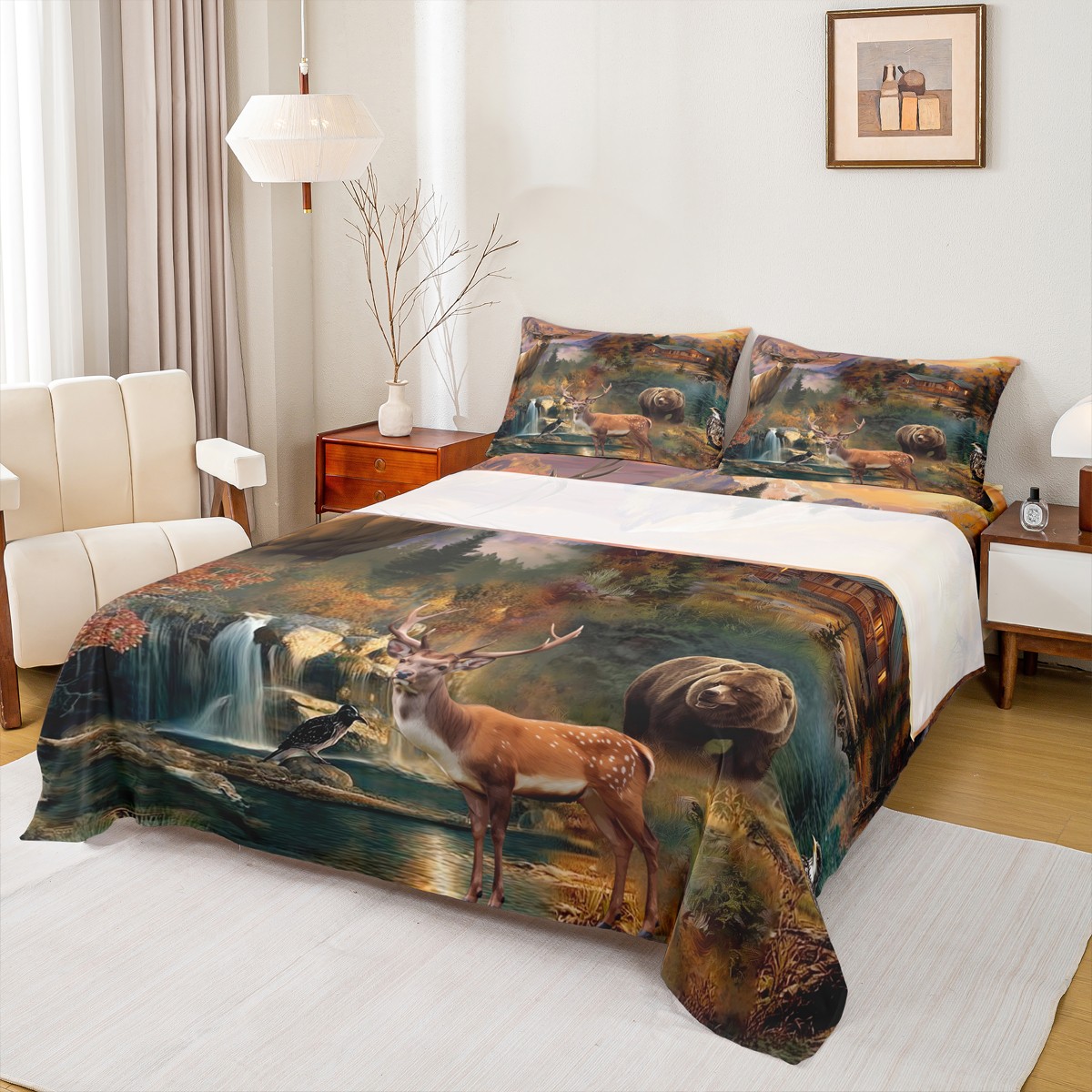 Manfei Safari Bear Bear Full Size Sheets,Rustic Hunting Bed Sheets ...
