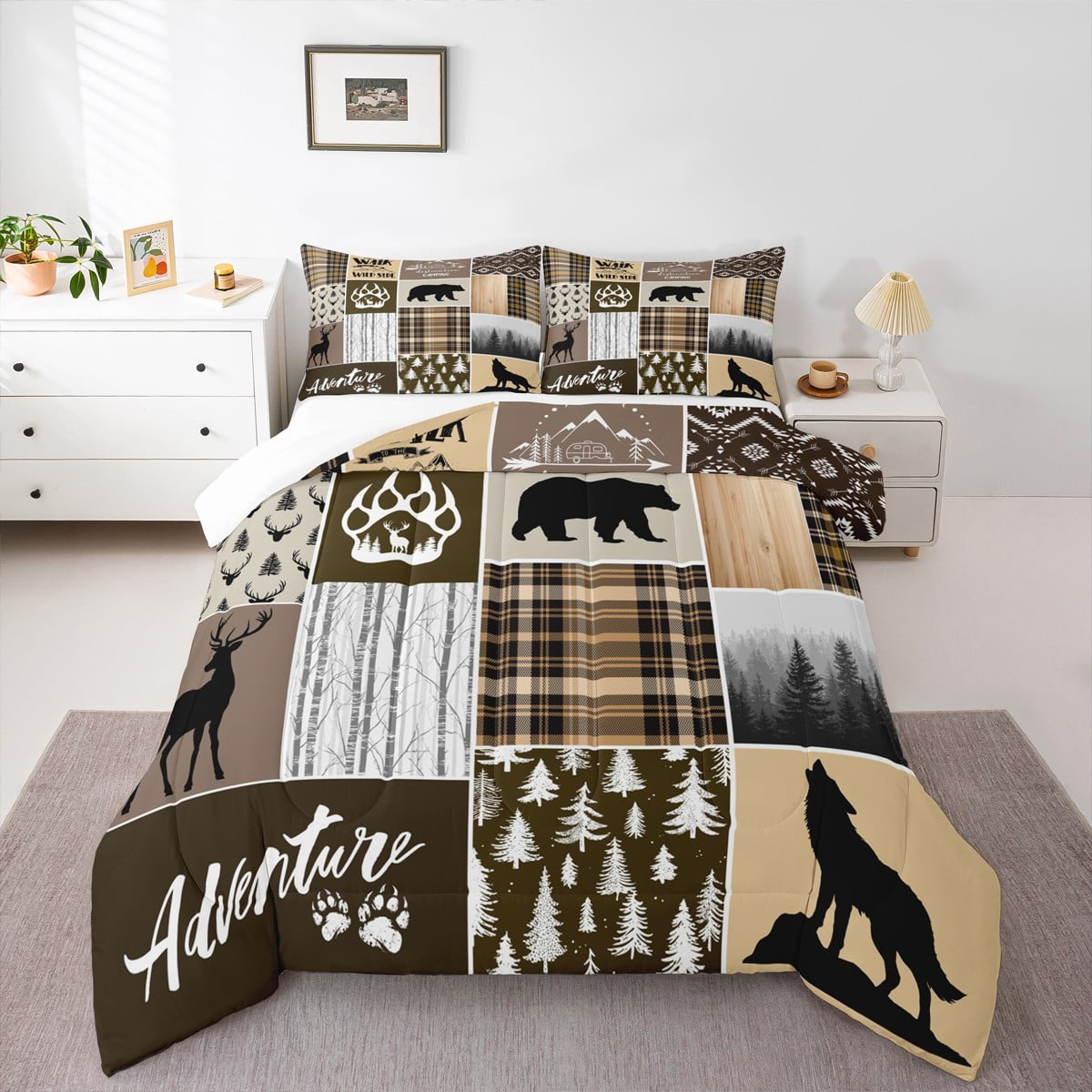 Manfei Safari Bear Deer Full Size Comforter Sets,Adverture Camping ...