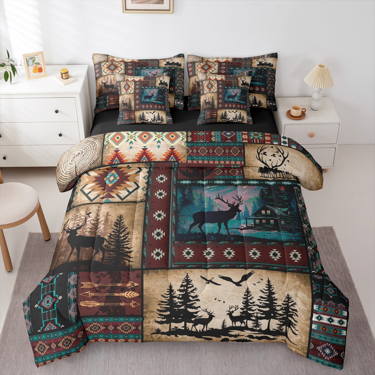 Manfei Safari Beer Moose 7pcs Bedding Comforter Set,Retro Aztec ...