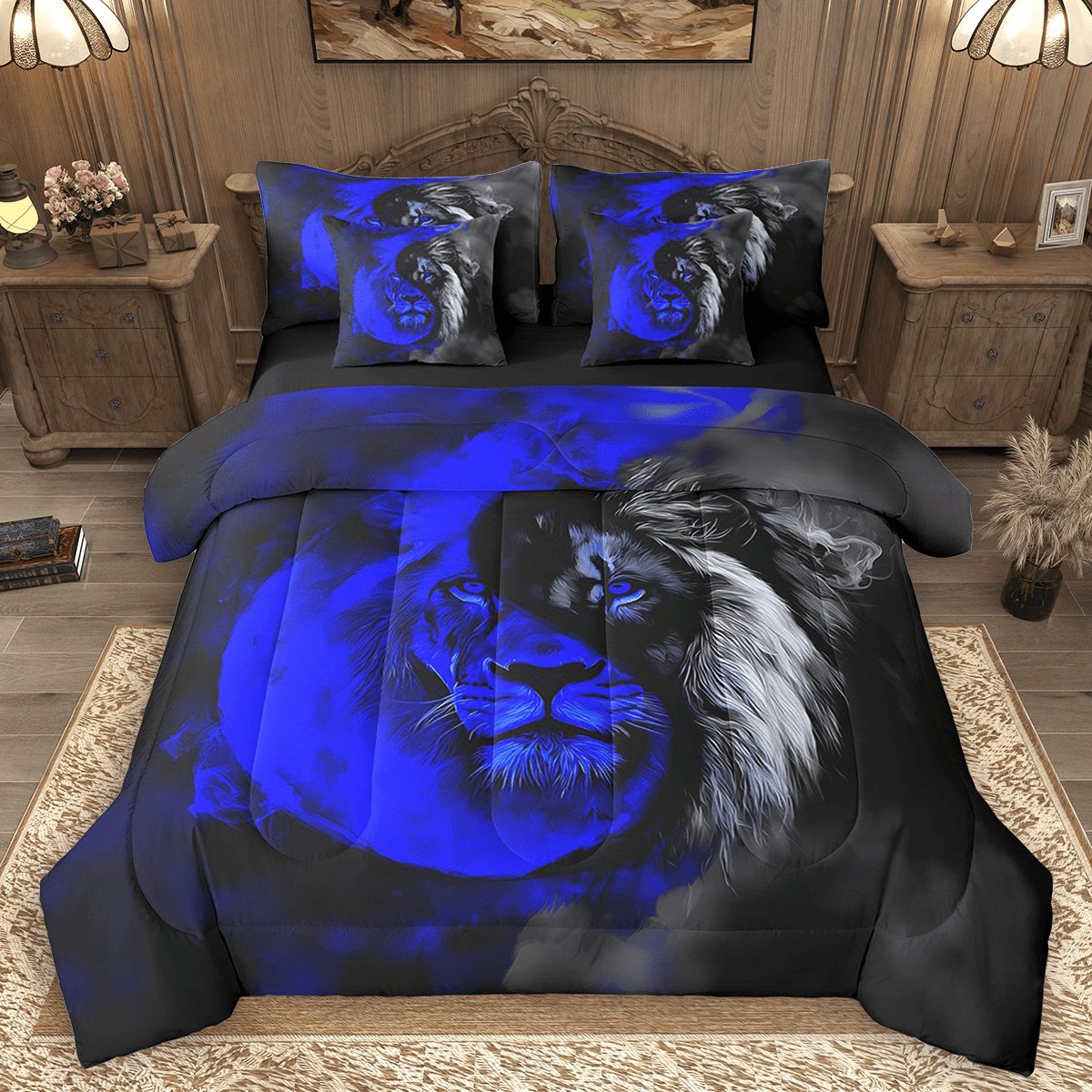 Manfei Safari Lion Bedding Comforter Set 7 Pieces, Wild Woodland Animal ...