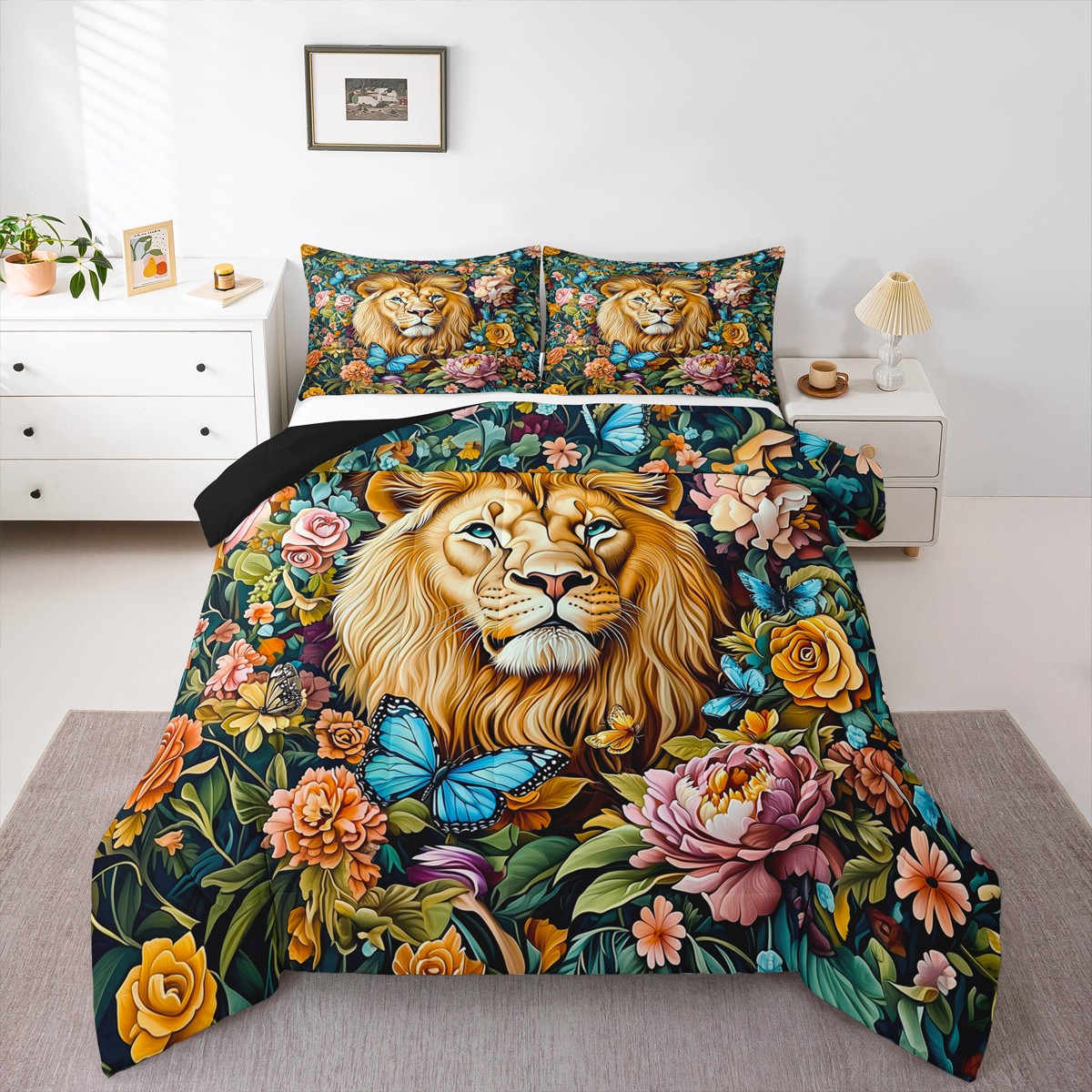 Manfei Safari Lion Full Size Comforter Sets,Jungle Wildlife Bedding ...