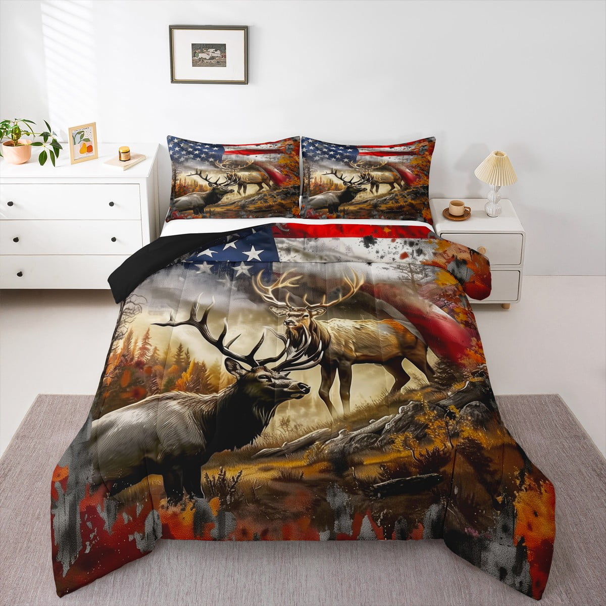 Manfei Safari Moose Full Size Comforter Sets,Jungle Wildlife Bedding ...