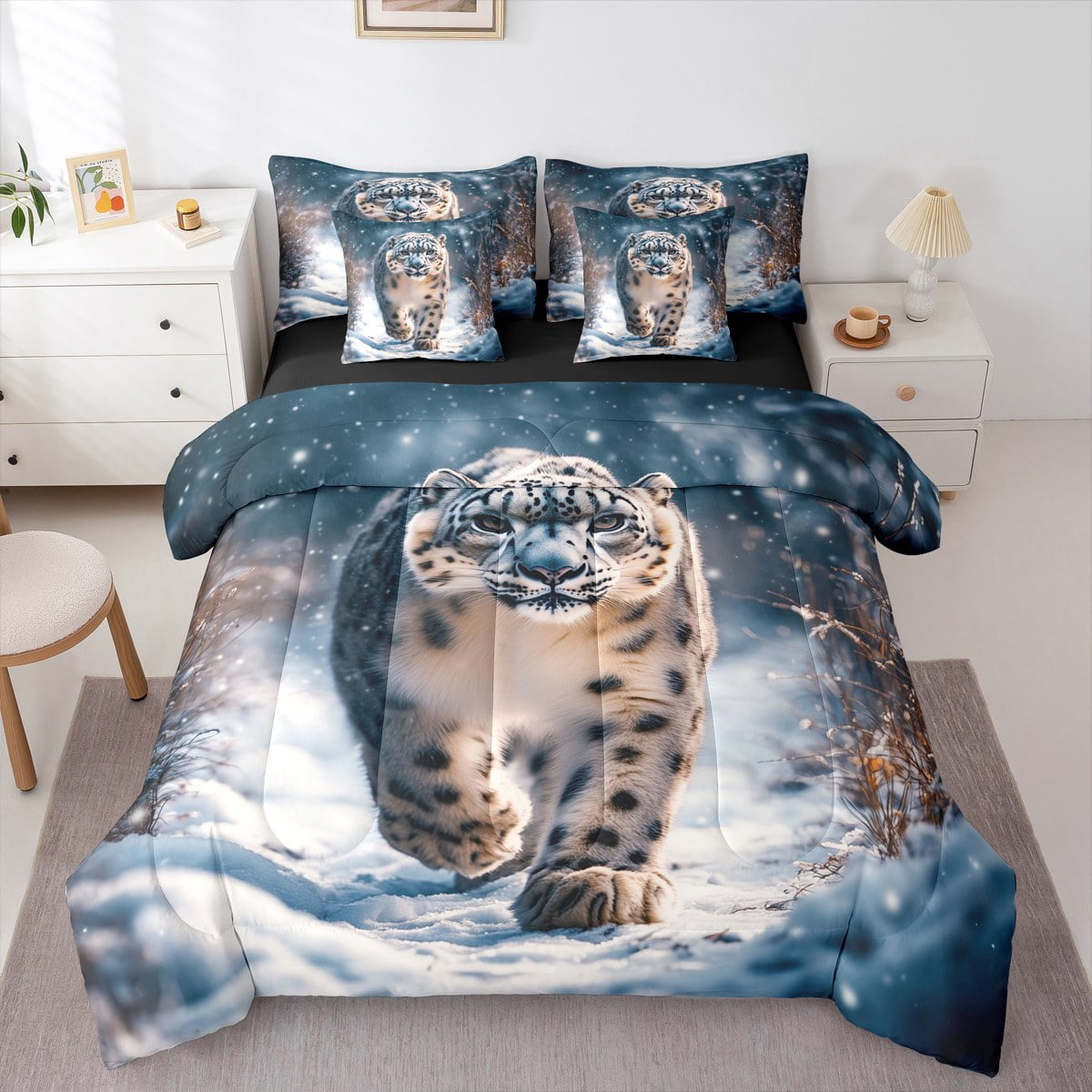 Manfei Safari Snow Leopard Twin Bedding Sets 7-Piece,Jungle Animal ...