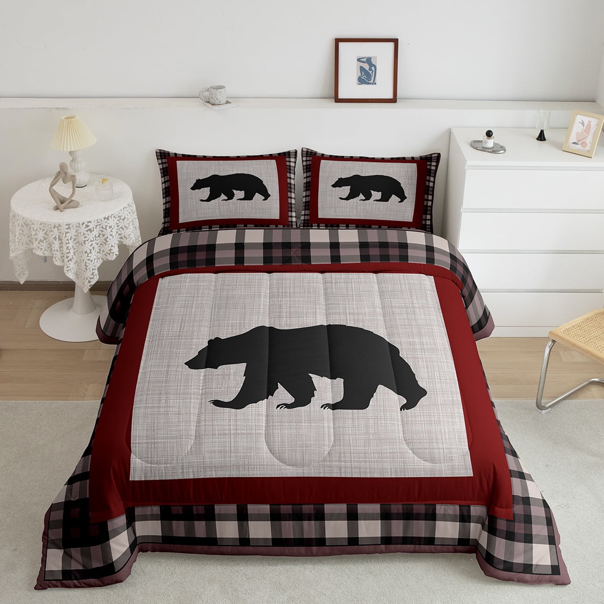 Manfei Safsri Bear Comforter Sets Twin Size,Jungle Wildlife Silhouette ...
