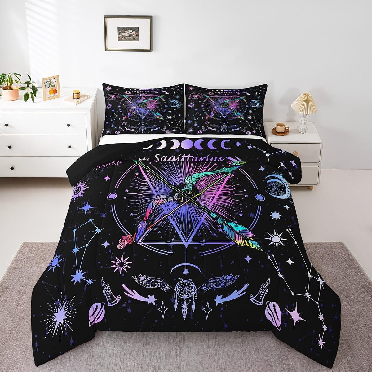 Manfei Sagittarius Comforter Set Twin Size, Galaxy Sun Moon Stars Bedding Set 2pcs for Kids Boys ...