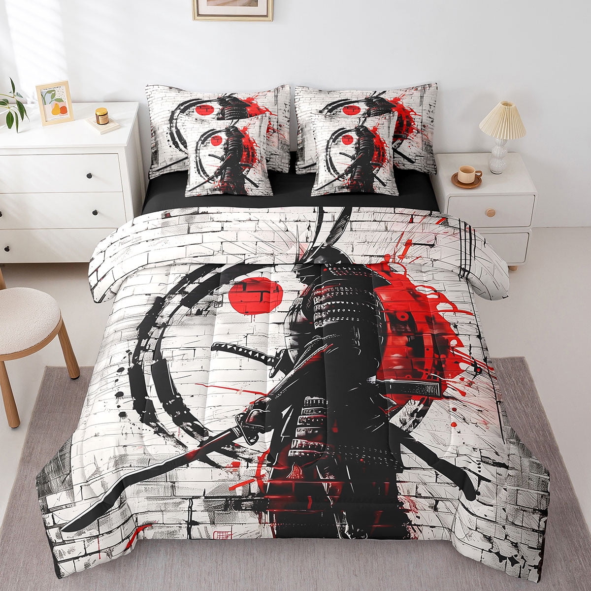 Manfei Samurai Bed in a Bag Queen Size,Japan Theme Bed Set,Japanese ...