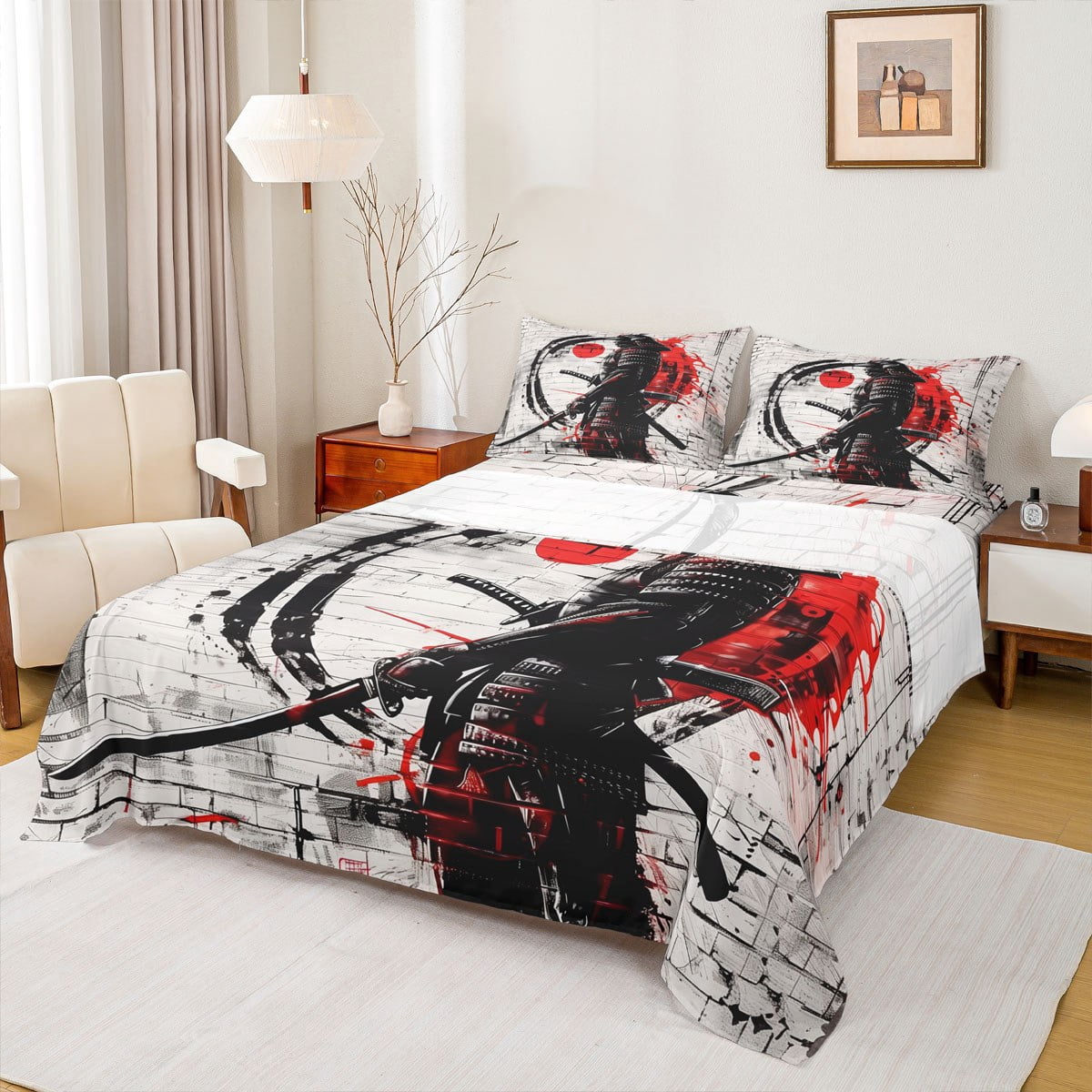 Manfei Samurai Sheet Set Twin,Japan Theme Bedding Sets Twin Size ...