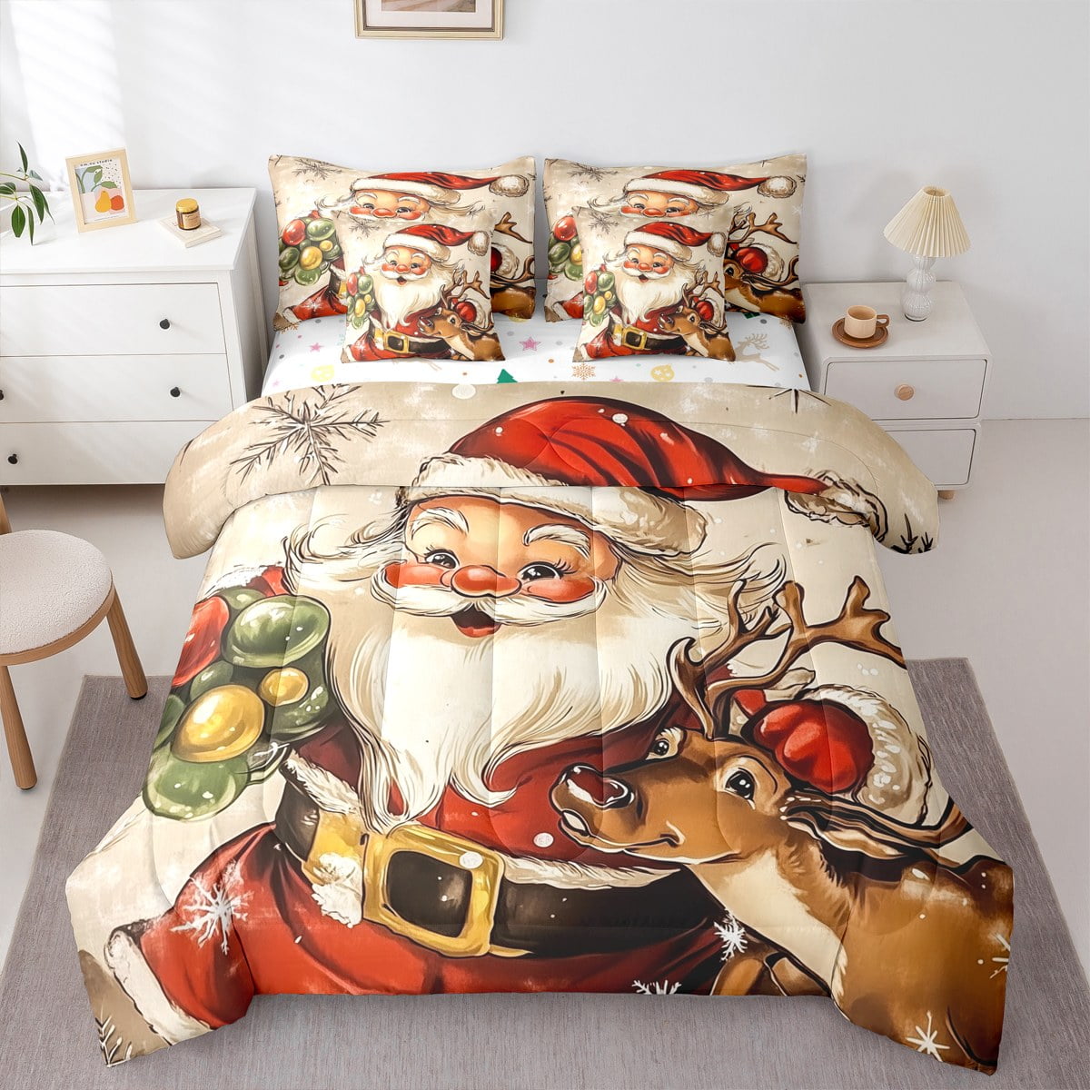 Manfei Santa Claus 7 Pieces Bedding Comforter Set,Merry Christmas Full ...