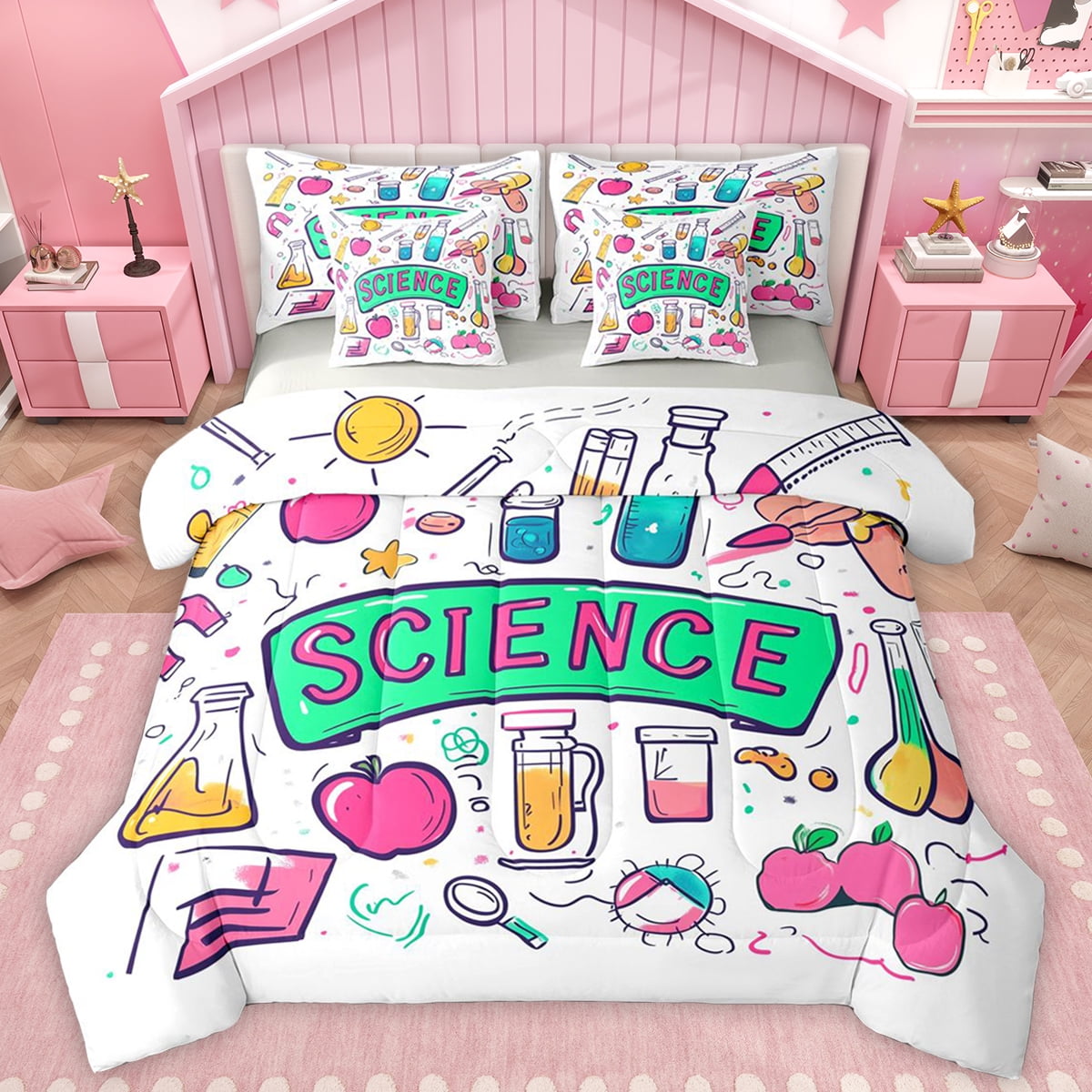 Manfei Science Chemistry Bedding Comforter Set 7 Pieces for Kids, White ...