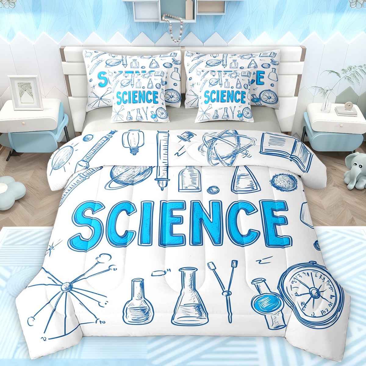 Manfei Science Chemistry Bedding Comforter Set 7pcs for Kids, Blue ...