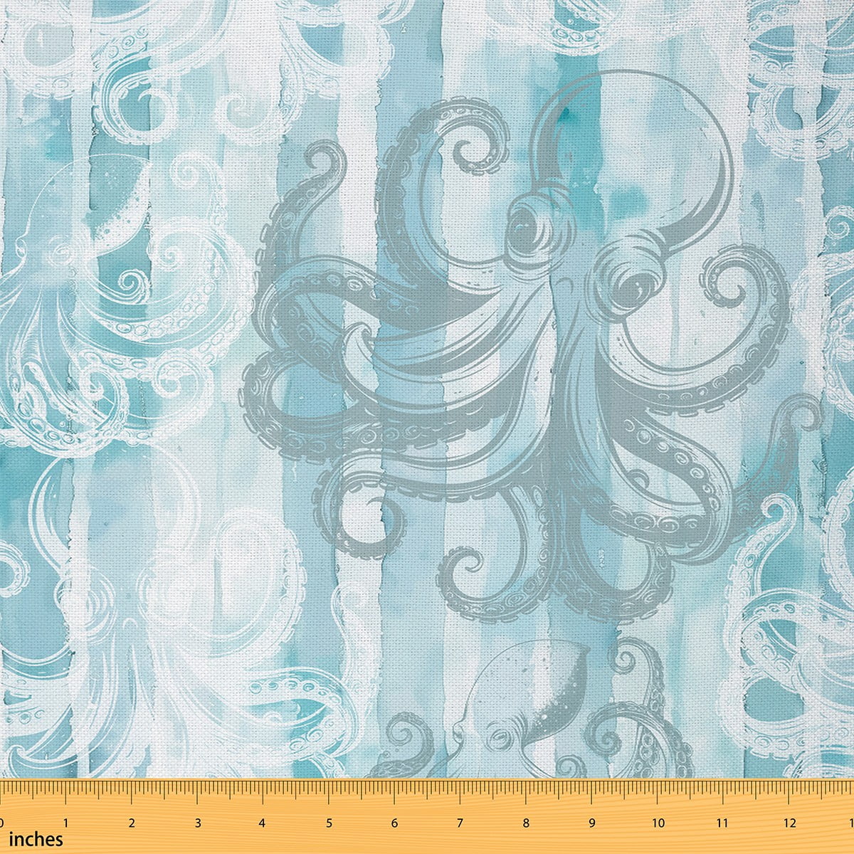 Manfei Sea Octopus Sewing & Crafting Fabric (1 Yard), Blue White Stripe ...