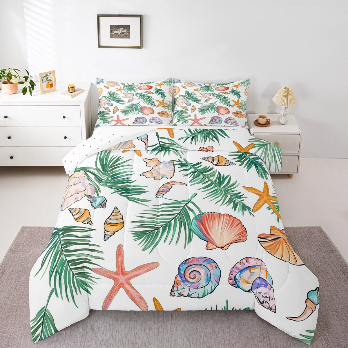 Manfei Seashell Starfish 3pcs King Size Comforter Sets,Ocean Theme ...