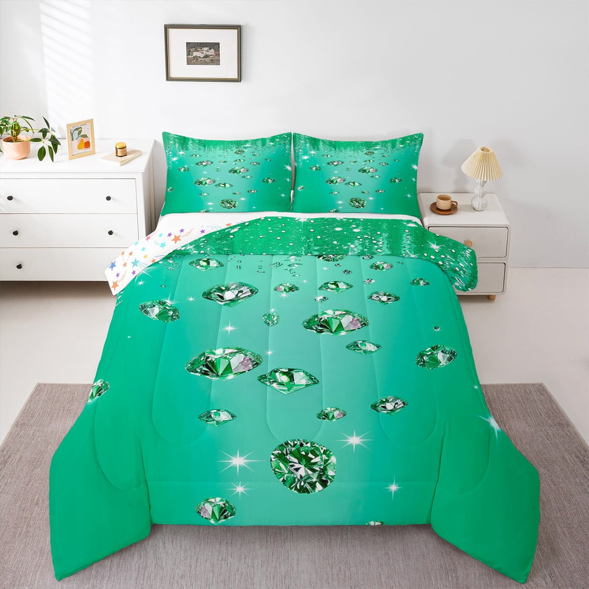 Manfei Sequin Print Full Size Comforter Sets,Diamond Pattern Bedding ...