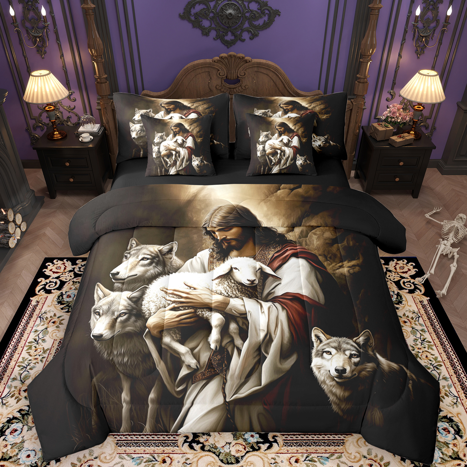 Manfei Sheep Wolf Animal 7-Piece Bedding Comforter Set, Bible Verses ...