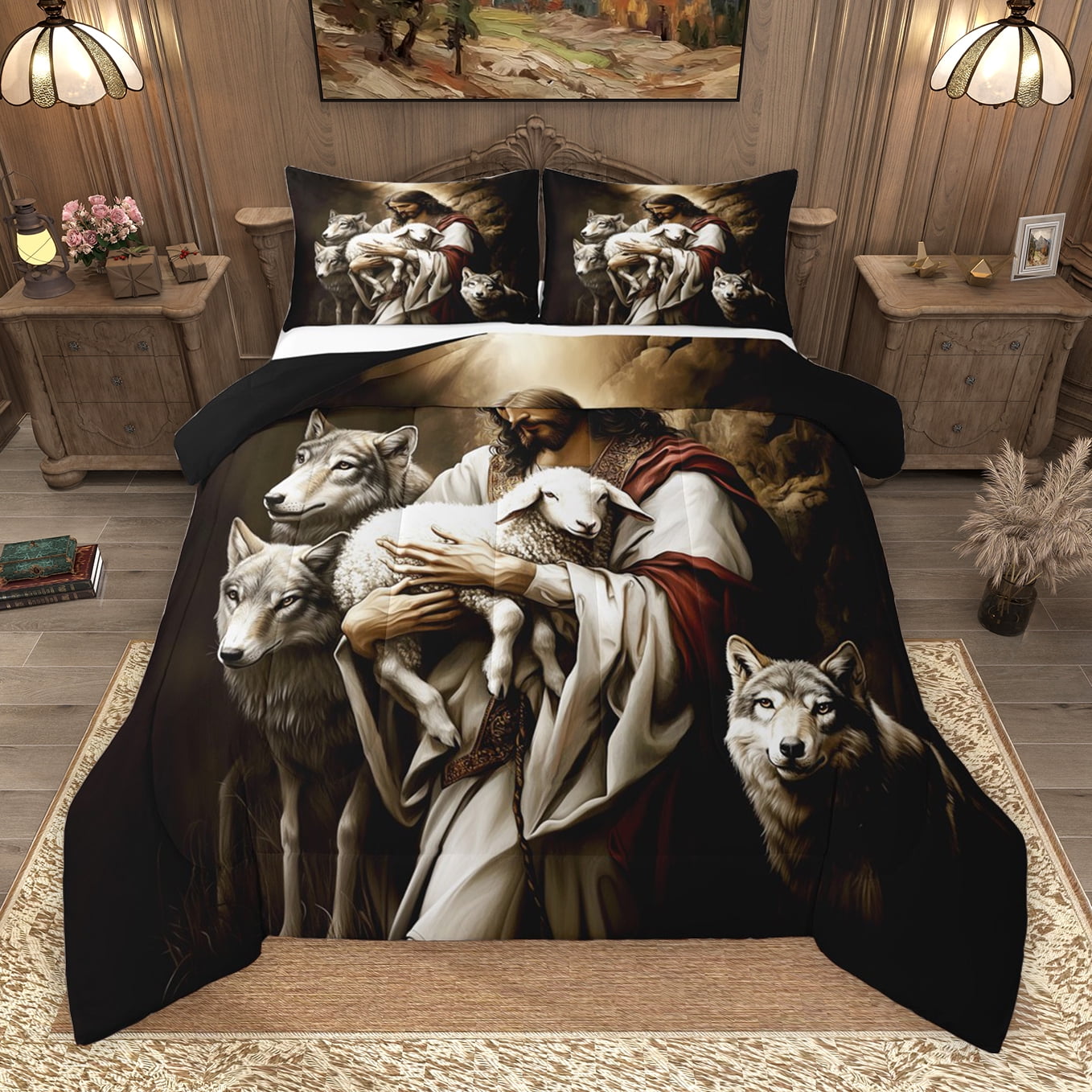 Manfei Sheep Wolf Animal Queen Comforter Set, Bible Verses Christian ...