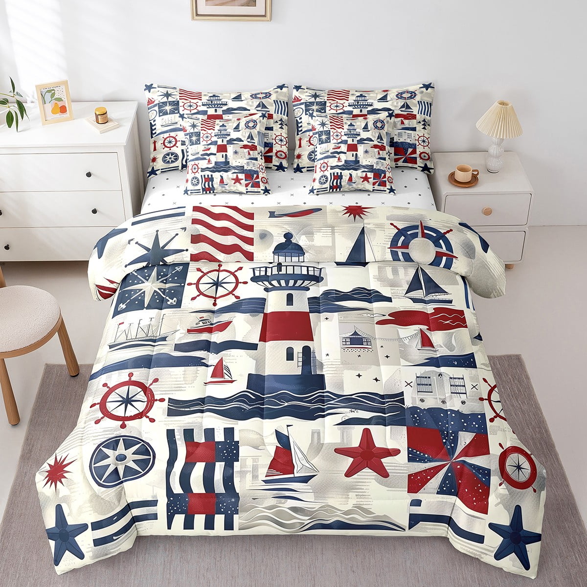 Manfei Ship Anchor Rudder Bedding Comforter Set 7pcs,Nautical Theme ...