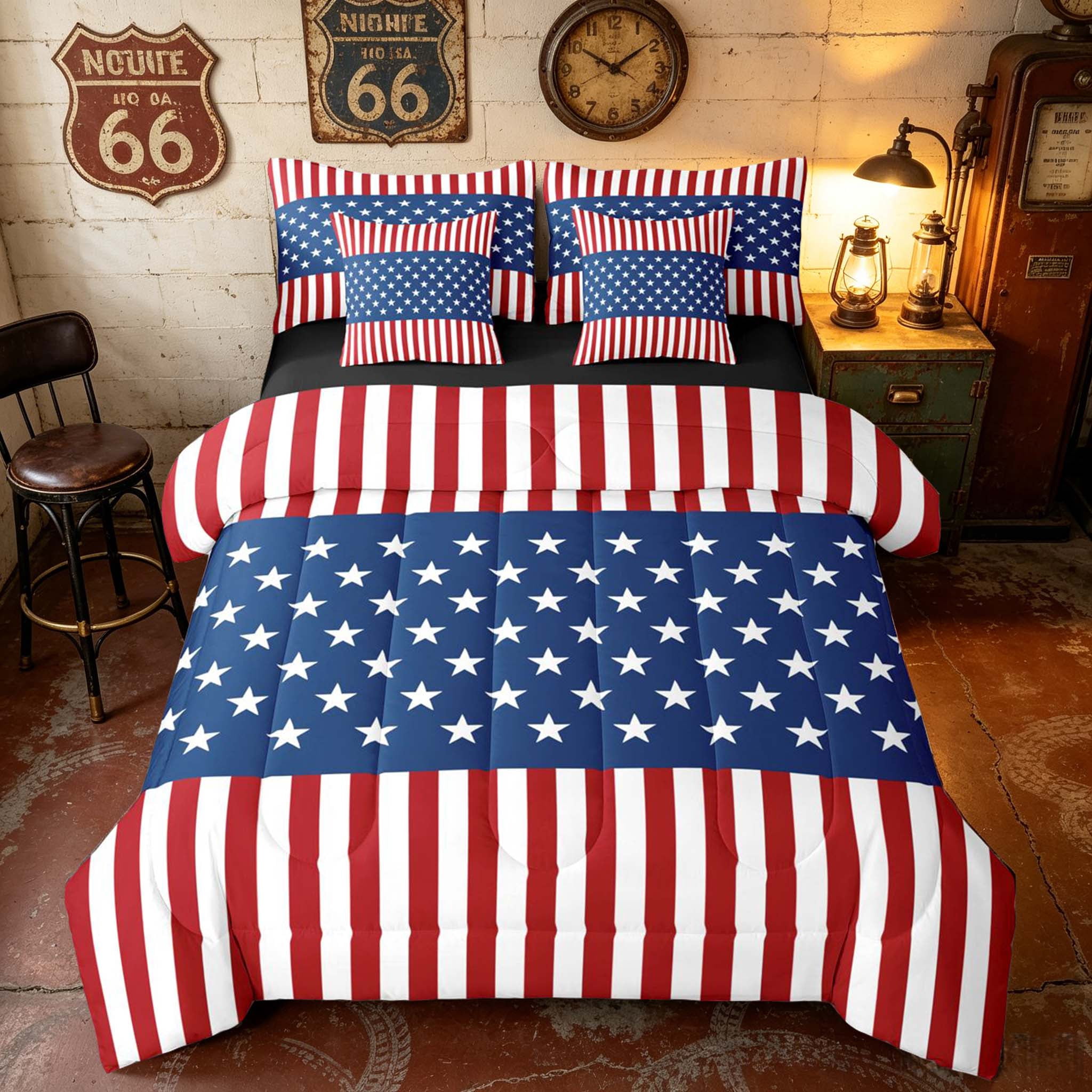 Manfei Simple Star Stripe King Bedding, Classic US Flag King Bed in a ...