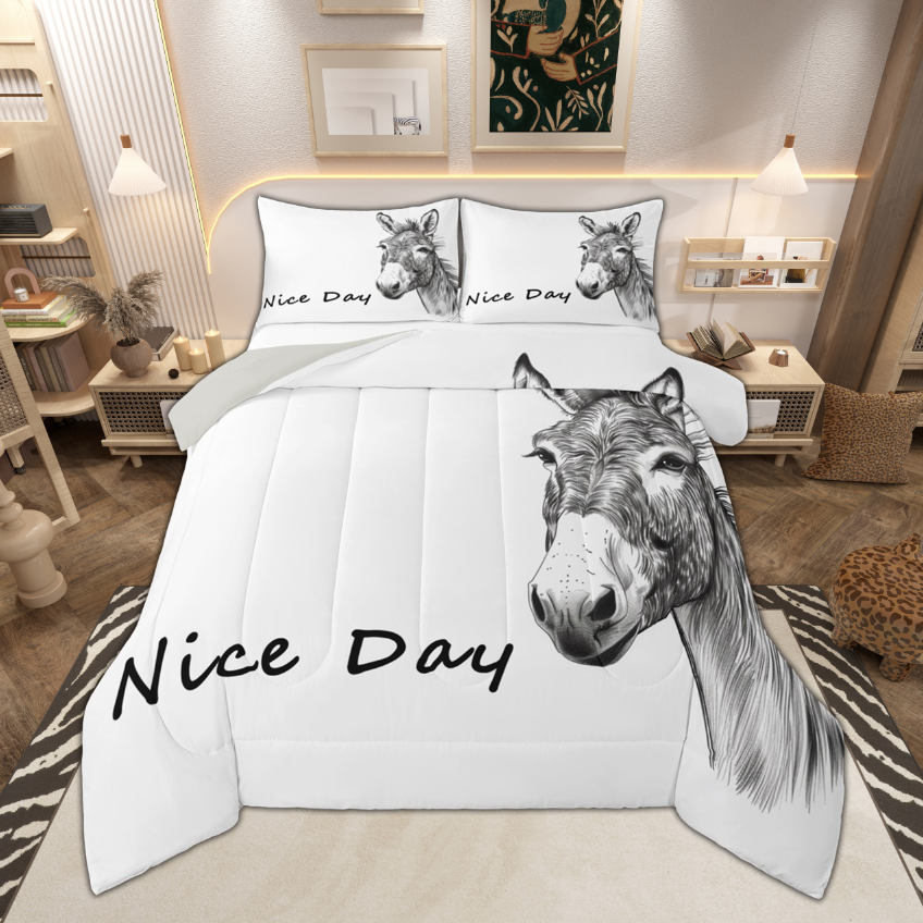 Manfei Sketch Donkey Queen Comforter Set, Cartoon Farm Animal Bedding ...