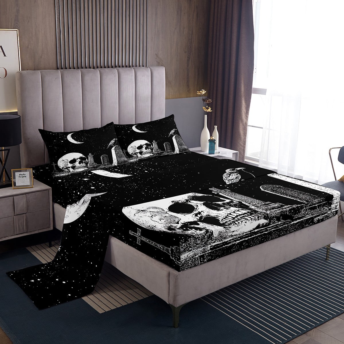 Manfei Skull Crow Full Sheet Sets,Happy Halloween Bedding Full Size ...