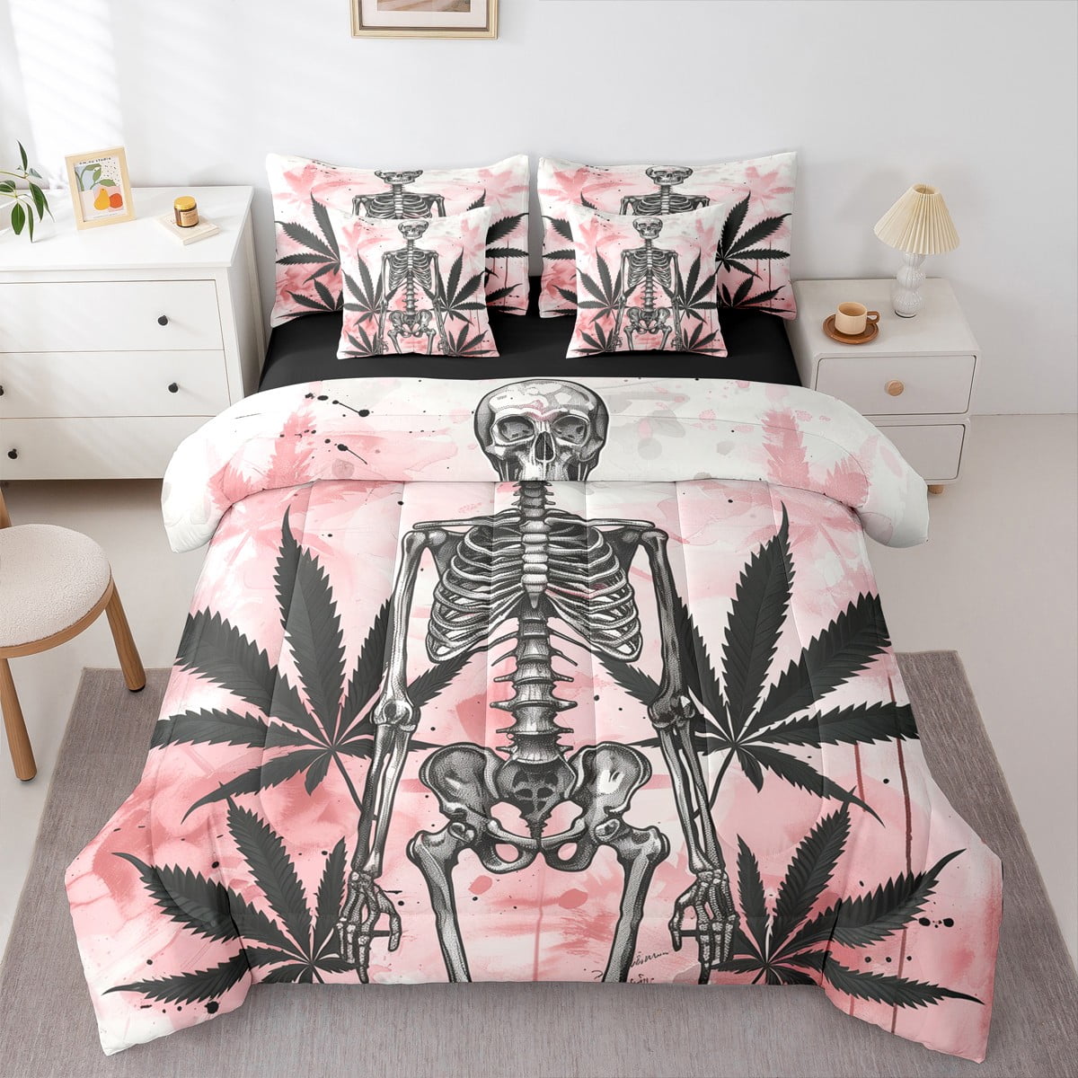 Manfei Skull Skeleton Child Bedding Comforter Set 7pcs, Watercolor ...