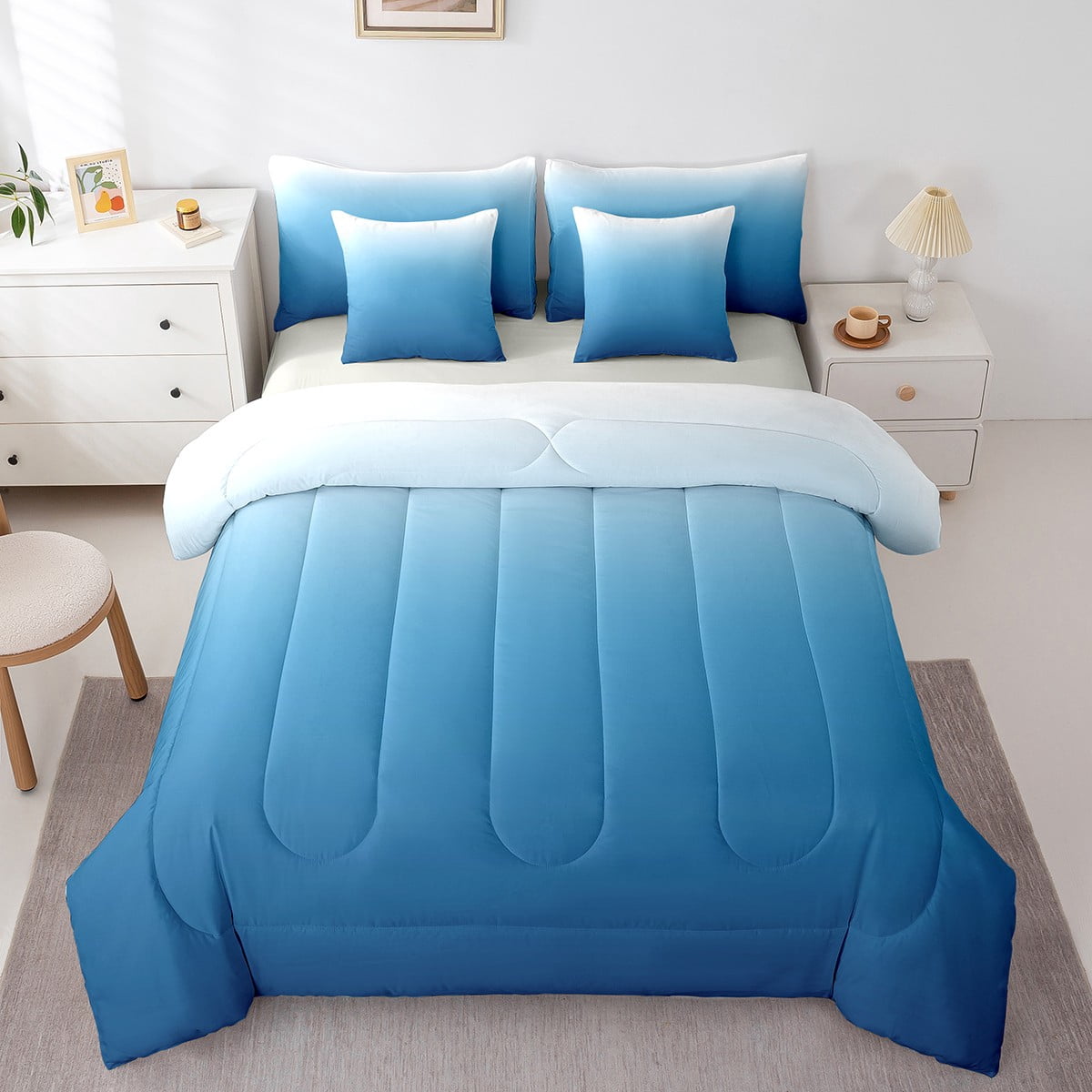 Manfei Sky Blue Bedding Sets King Size,Modern Minimalist Art Comforter ...